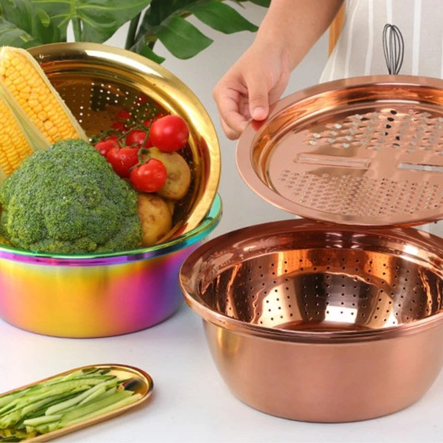 MULTIFUNCTIONAL 3 IN 1 Vegetable Slicer Cutter Drain Strainer Basket ...