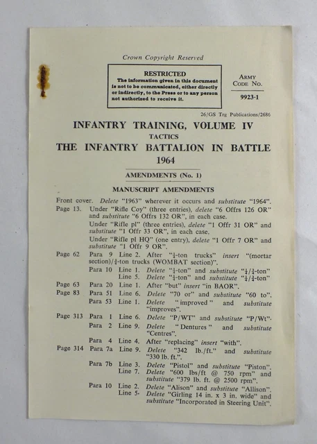 BRITISH INFANTRY TRAINING Vol IV Tactics: Infantry Battalion in Battle ...