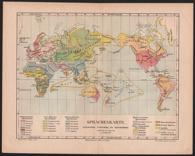 ANTIQUE MAP. THE WORLD LANGUAGE MAP. Circa 1885 $15.00 - PicClick CA
