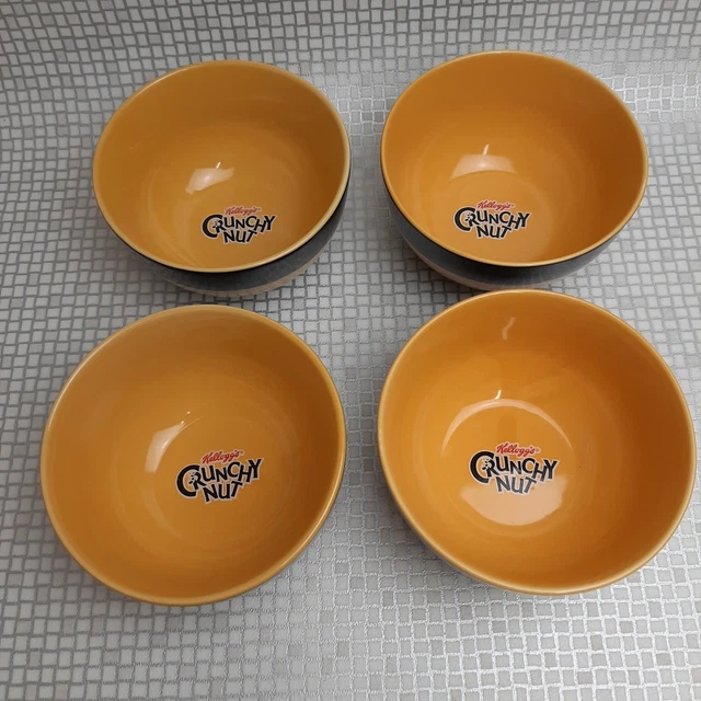4X KELLOGGS CRUNCHY Nut Corn Flakes Bee Striped Ceramic Breakfast ...