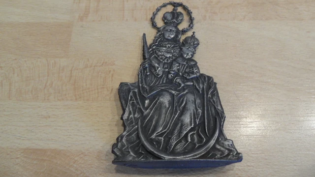 ALTE ZINN ?? Aufsteller Flachfigur Heiligenfigur Maria mit Kind Höhe ca ...