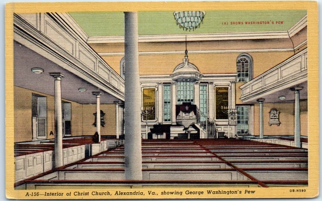 POSTCARD INTERIOR OF Christ Church showing George Washington's Pew ...