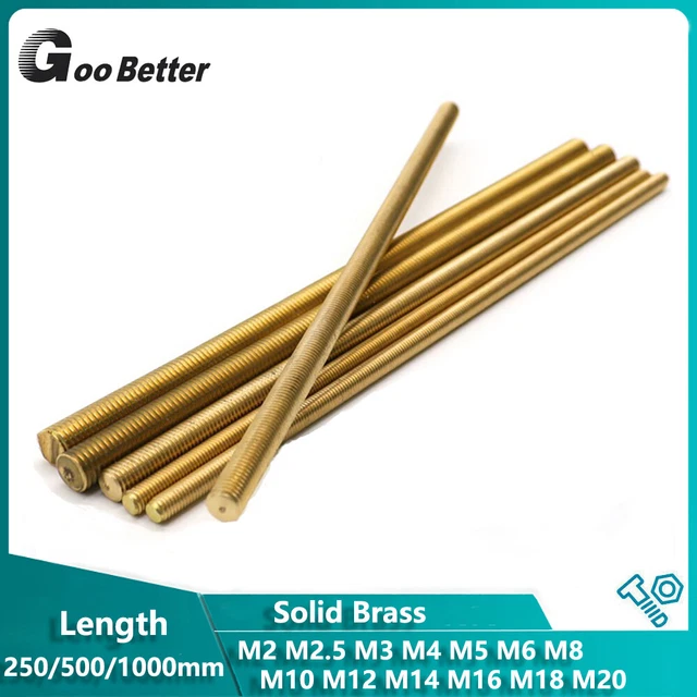 SOLID BRASS THREADED Bar Rod Studding M2 M3 M4 M5 M6 M8 M10 M12 M14 M16 ...