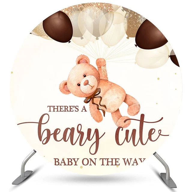 GLITTER BALLOONS AND Bear Round Baby Shower Backdrop $37.94 - PicClick AU
