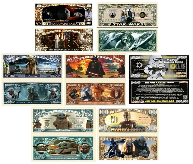 STAR WARS SET of 7: Million Dollar Bill Funny Money Novelty Notes +FREE ...