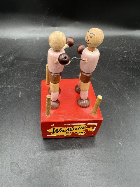 VINTAGE 1940'S WAKOUWA The Boxers Push Button Puppet Wooden Toy $30.00 ...