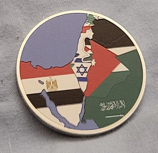 ISRAEL PALESTINE SILVER Gold Coin Dove Pray for Peace Map Middle East ...