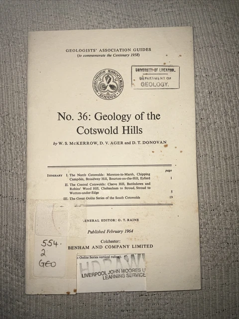 GEOLOGISTS ASSOC GUIDE No.36 Geology Of The Cotswold Hills 1964 EUR 1 ...