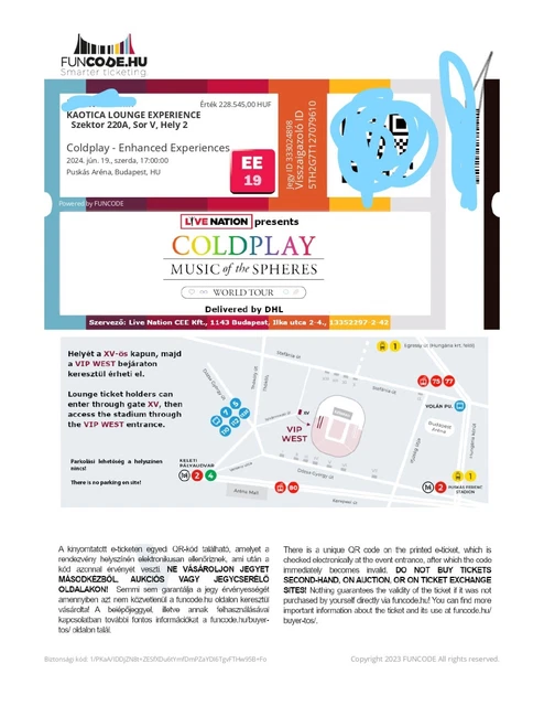 PLACES CONCERT COLDPLAY Budapest EUR 1.300,00 - PicClick FR