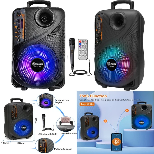 2000W 8& HEAVY Bass Portable Bluetooth Speakers Karaoke Subwoofer Party ...