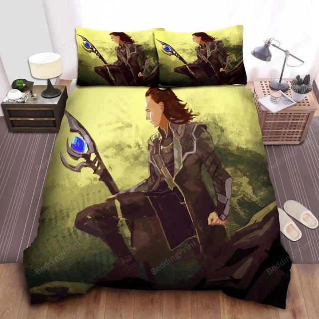 MARVEL LOKI GOD Of Mischief And His Scepter Watercolor Quilt Duvet ...