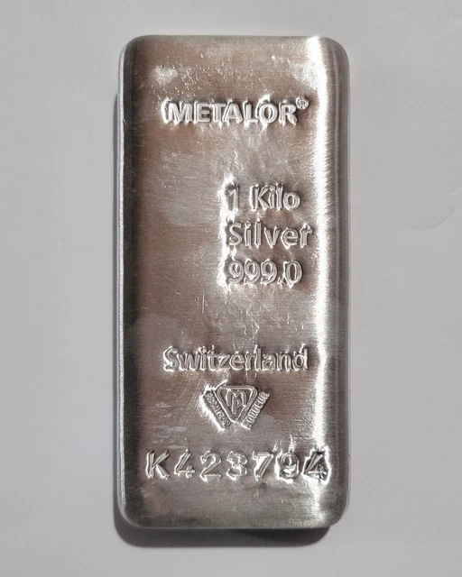 1KG METALOR SWISS Switzerland Fine Silver Cast Kilo Bullion Bar Brick W ...