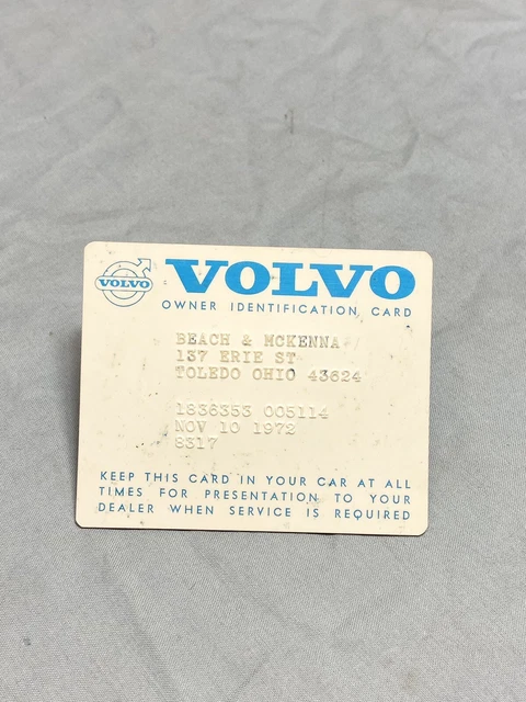 VOLVO 1800 P1800 1800ES P1800ES Owners Identification Card 1836353 ...