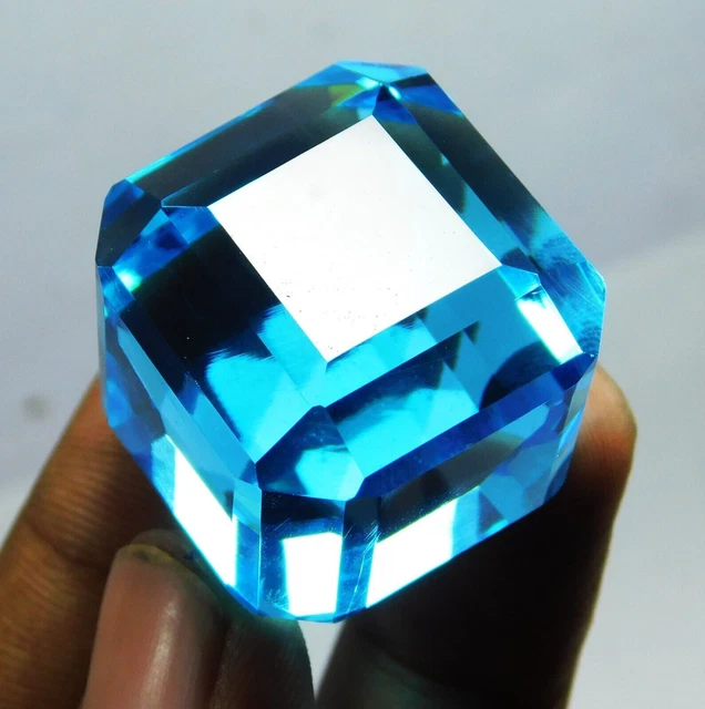 CUBE AIGUE-MARINE BLEU naturel 183,50 ct belle pierre précieuse en vrac ...