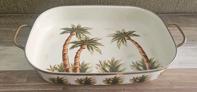 VINTAGE RARE TABLETOPS Unlimited Enamelware PALM GROVE Tree Handled ...