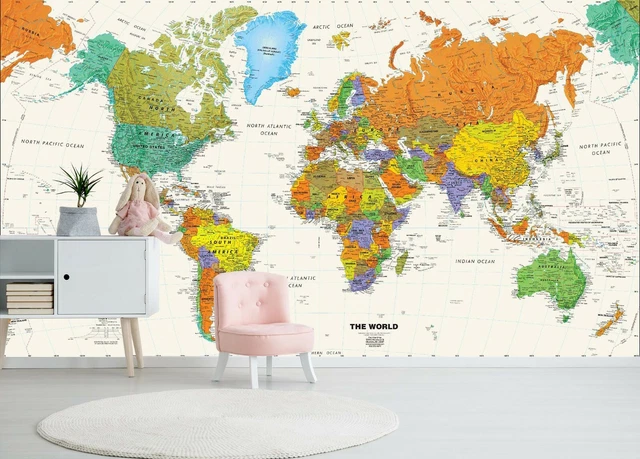 3D COLOR WORLD Map G139 Wallpaper Mural Self-adhesive Removable Sticker ...