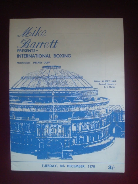 1970 BOXING PROGRAMME JOE BUGNER v MIGUEL ANGEL PAEZ 8th DEC ROYAL ...