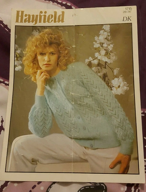 VINTAGE HAYFIELD KNITTING Pattern No 1715 Cardigan in DK Size 28 - 36 ...