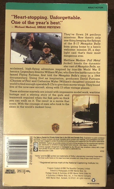 MEMPHIS BELLE VHS 1991 Matthew Modine Eric Stoltz WWII War Drama Movie ...