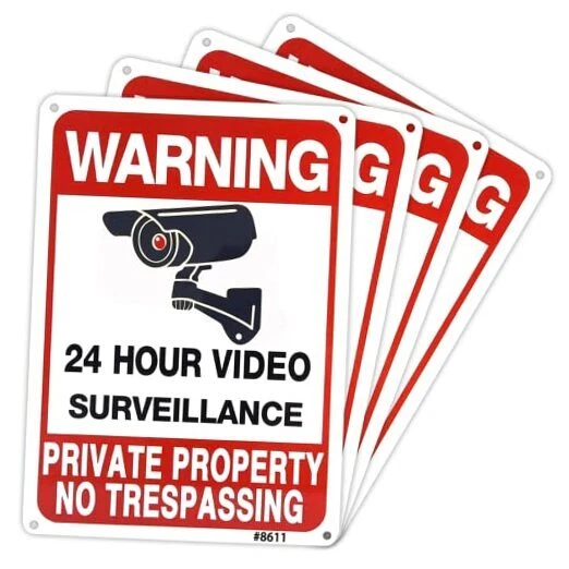 24-HOUR VIDEO SURVEILLANCE Warning 4-Pack No Trespassing Signs Private ...