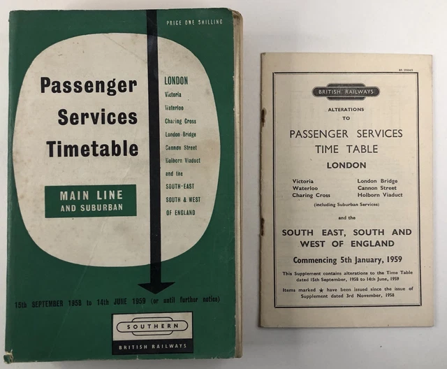 SOUTHERN BRITISH RAILWAYS: Passenger Services Timetable. Sept 1958 to ...
