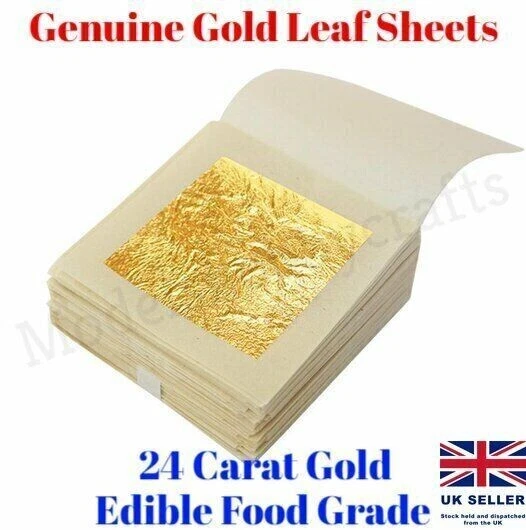 GENUINE GOLD LEAF Sheet 24K Carat Edible Cooking Baking Food grade 4 ...