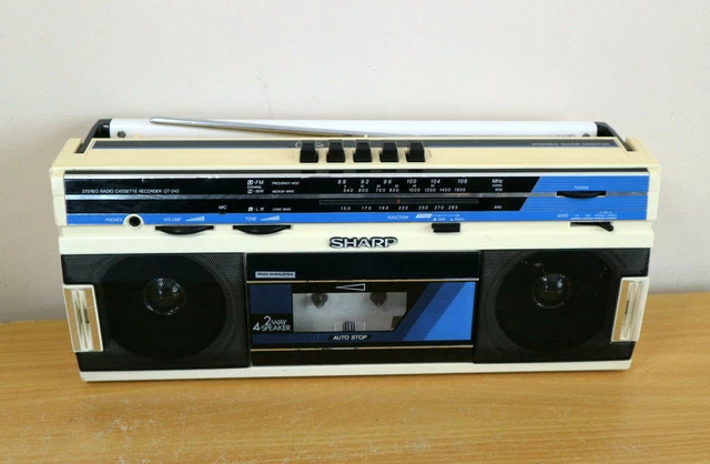 SHARP QT-242E WHITE Boombox Stereo Radio Cassette Player Vintage Sun ...