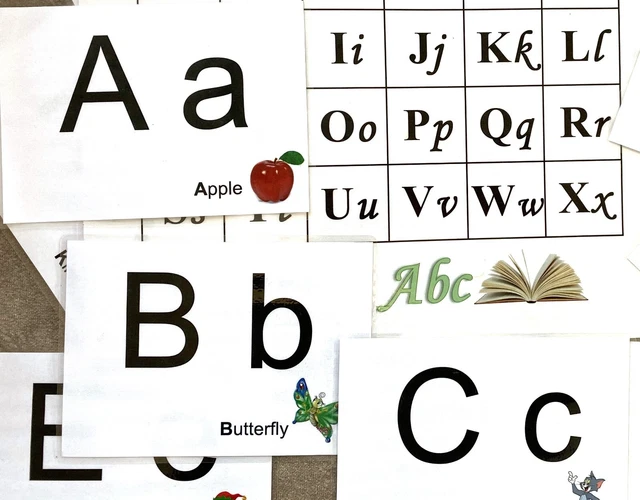 LARGE ALPHABET FLASH Cards Capital Lower Case Letters & Words & Pics ...