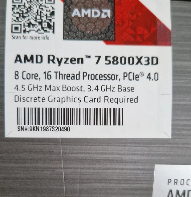 AMD RYZEN 7 5800X3D, 96MB Cache L3, 4.5GHz boost, 105W, 8 Core 16 threads. EUR 400,00 - PicClick FR
