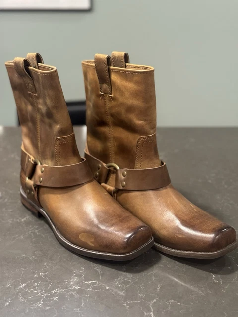 FRYE MENS 9M Harness Tan Leather Moto Engineer Boots - Made In USA £118 ...