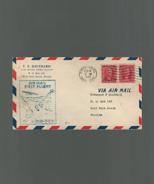 US FIRST FLIGHT Cover Cristobal Canal Zone to West Palm Beach 1929 Pan ...