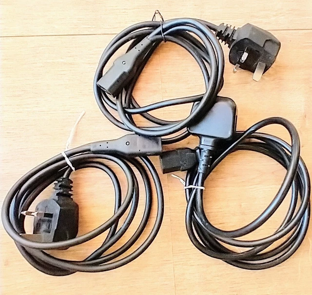 3 X POWER Cord Bundle UK Plugs to IEC Cable (PC Mains Kettle Lead) 2m ...
