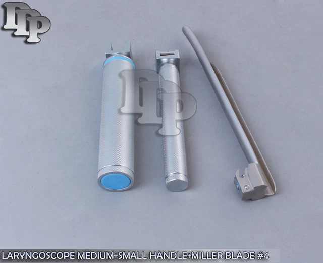 LARYNGOSCOPE MEDIUM+SMALL HANDLE+MILLER Blade #4 Intubation Anesthesia ...