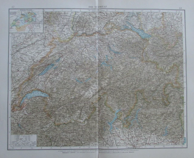 SCHWEIZ SWITZERLAND - Alte Landkarte 1900 Karte Antique Map Atlas Antik ...