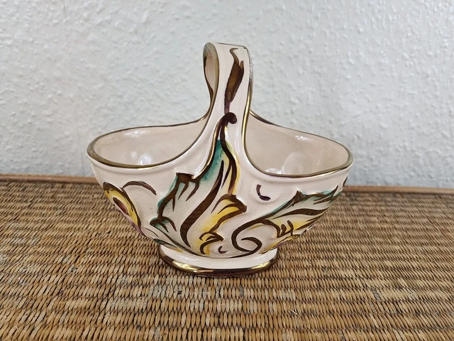 VINTAGE WADE GOTHIC Design Hand Painted Ceramic Basket Made in England ...