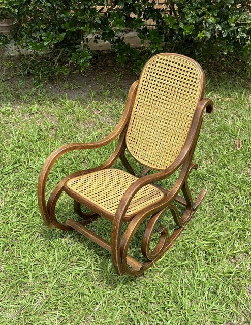 VINTAGE THONET-STYLE BENTWOOD Rocking Chair Rocker Caned Seat & Back ...