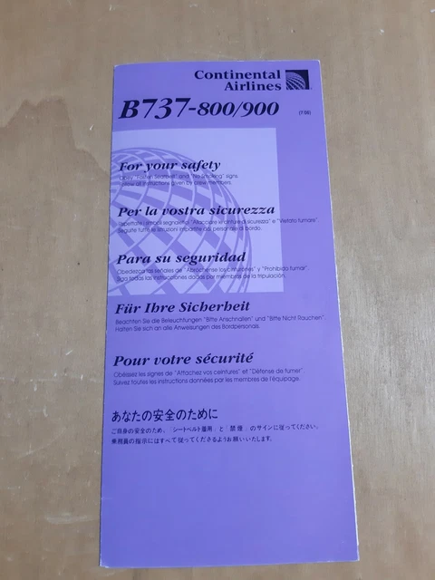 CONTINENTAL AIRLINES SAFETY card Boeing B737-800/900 EUR 13,00 ...