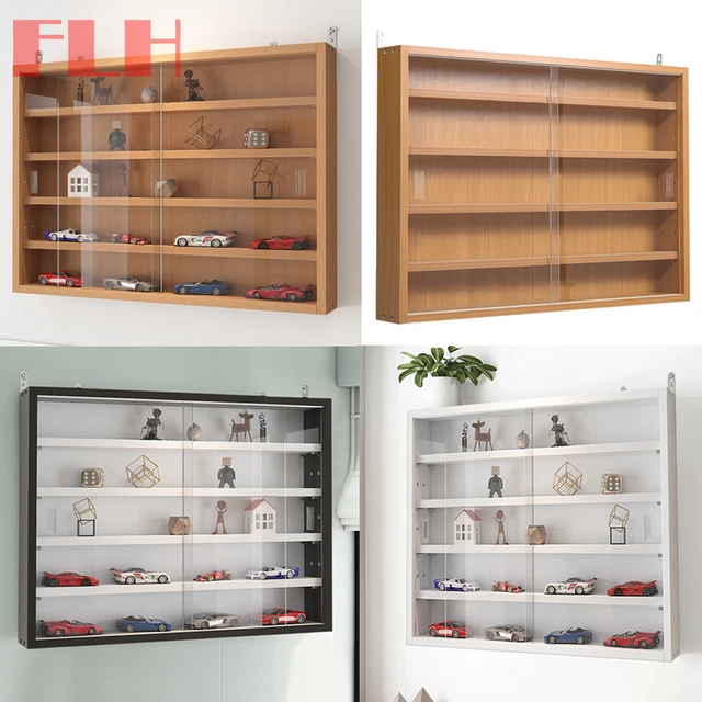 5 TIER WALL Display Wooden Cabinet Storage Shelves Glass Case ...