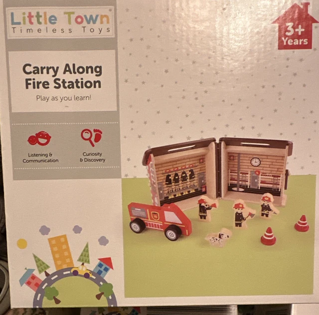 LITTLE TOWN CARRY along Fire Station Wooden Play Set 3+ NEW Opened Box ...