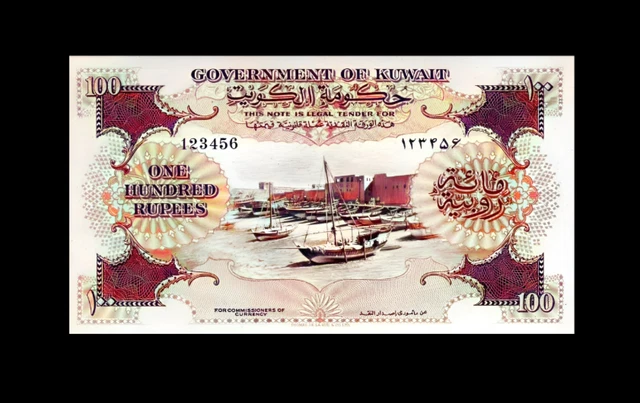 REPRODUCTION RARE GOVERNMENT of Kuwait proposed 100 rupees 1953 Antique ...
