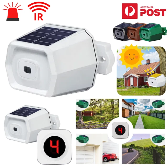 WIRELESS DRIVEWAY ALARM SOLAR PIR MOTION SENSOR RECEIVER Long Range ...