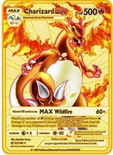 POKEMON CHARIZARD MAX DX Metal Solid Gold Collectable Card HP 500 ...