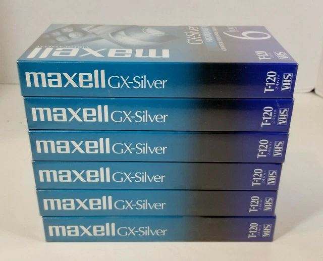 MAXELL GX SILVER T-120 Blank VHS Tapes Set of Six Sealed and Un-Used £ ...