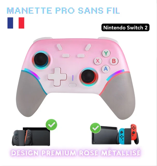 MANETTE POUR NINTENDO Switch 1 / Switch 2 Pro Sans Fil Rose Métallisé ...