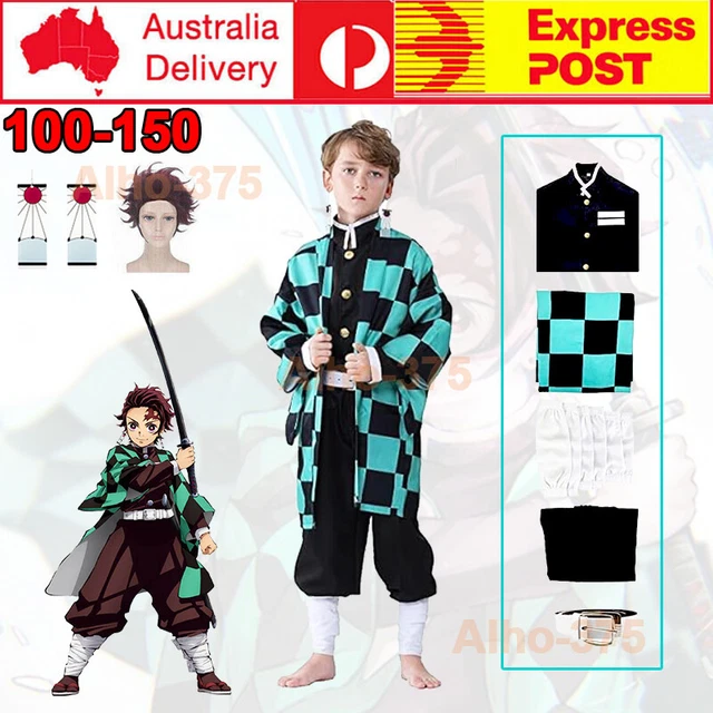 KIDS DEMON SLAYER Cosplay Costume Boys Kamado Tanjiro Outift Wig ...