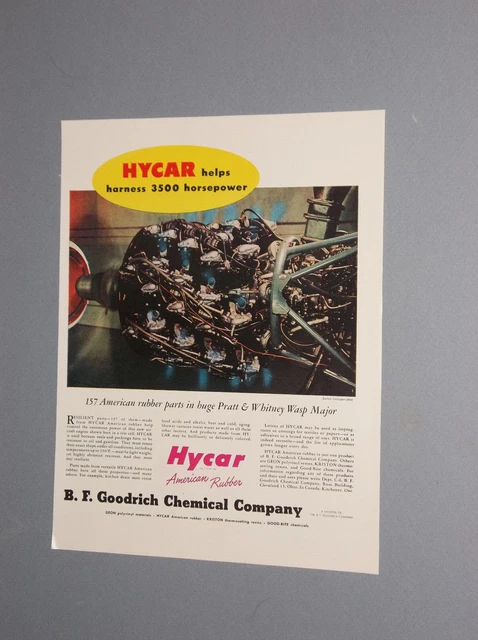1947 PRATT & Whitney Wasp Major Aircraft Engine Ad Hycar Rubber Seals ...