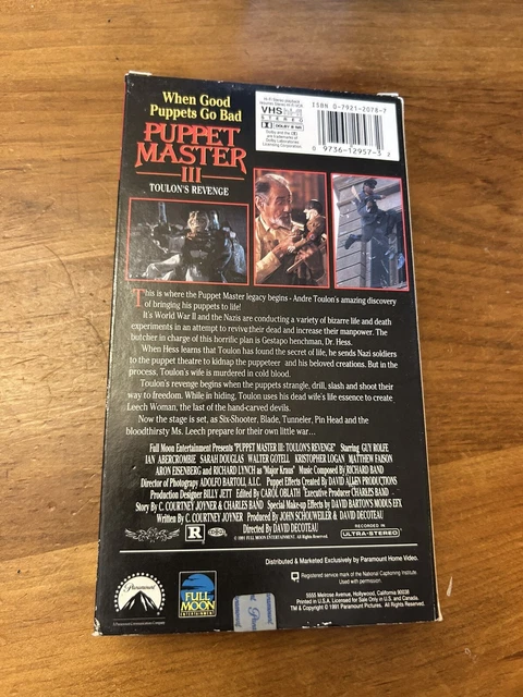 PUPPET MASTER 3: Toulons Revenge VHS, 1991 Full Moon Videozone Bonus ...