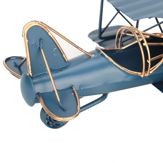 VINTAGE AIRPLANE MODEL Wrought Iron Aircraft Biplane Desktop Decoration ...