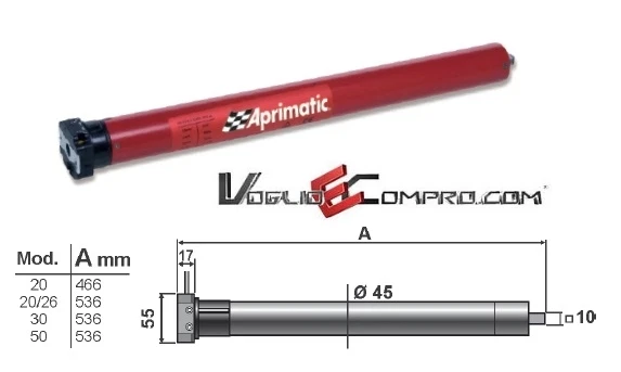 MOTORE TUBOLARE APRIMATIC REVOLUX 45S 30Nm per tapparelle e tende da ...