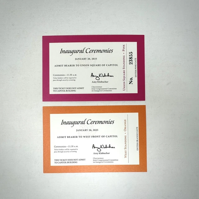 2025 PRESIDENT DONALD Trump J.D. Vance Inauguration (2) Tickets ...